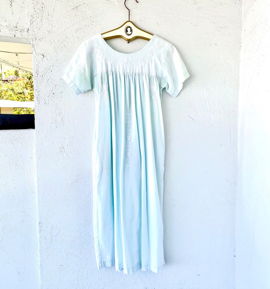 Vintage 70s 80s Embroidered Hawaiian Muumuu Peasant Mexican Caftan ...
