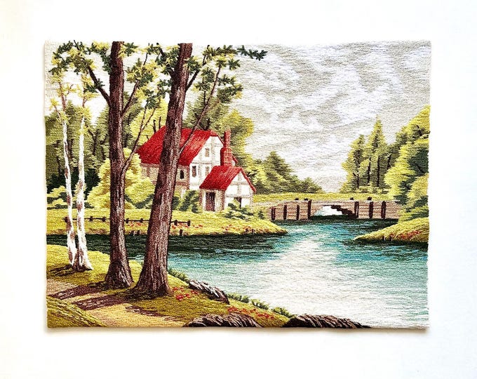 Vintage 70s Japanese Bunka Embroidery: River Cottage Wall Hanging - Etsy