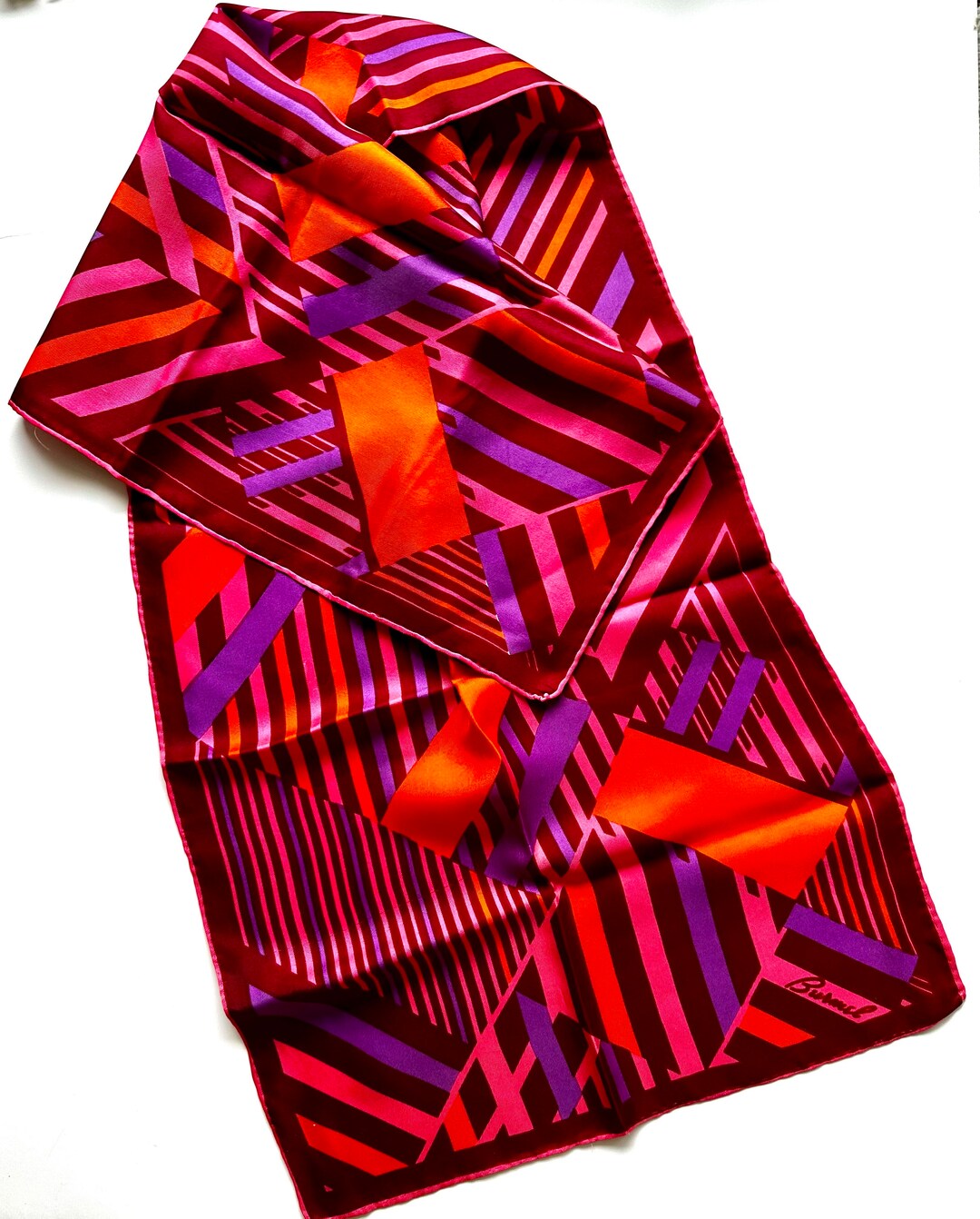 Vintage 60s Mod Silk Scarf Pink Purple 1960s 1970s Graphic Scarf ...