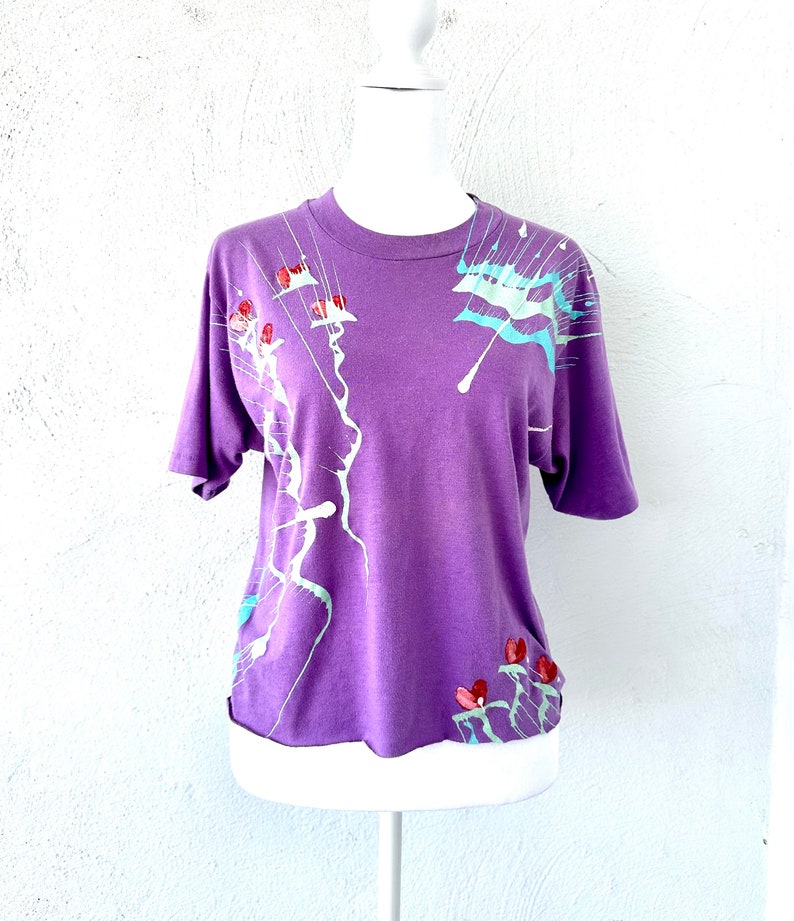 Vintage 80s 90s Splatter Paint Glitter Tshirt Single Stitch Artsy ...