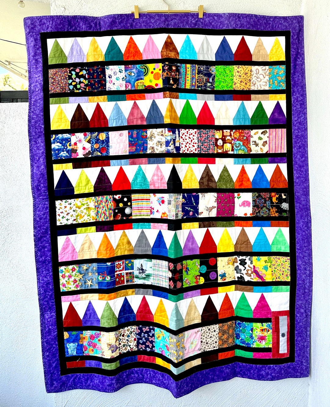 Vintage 80s 90s Crayon Pattern Quilt // Rainbow Farmhouse Decor ...