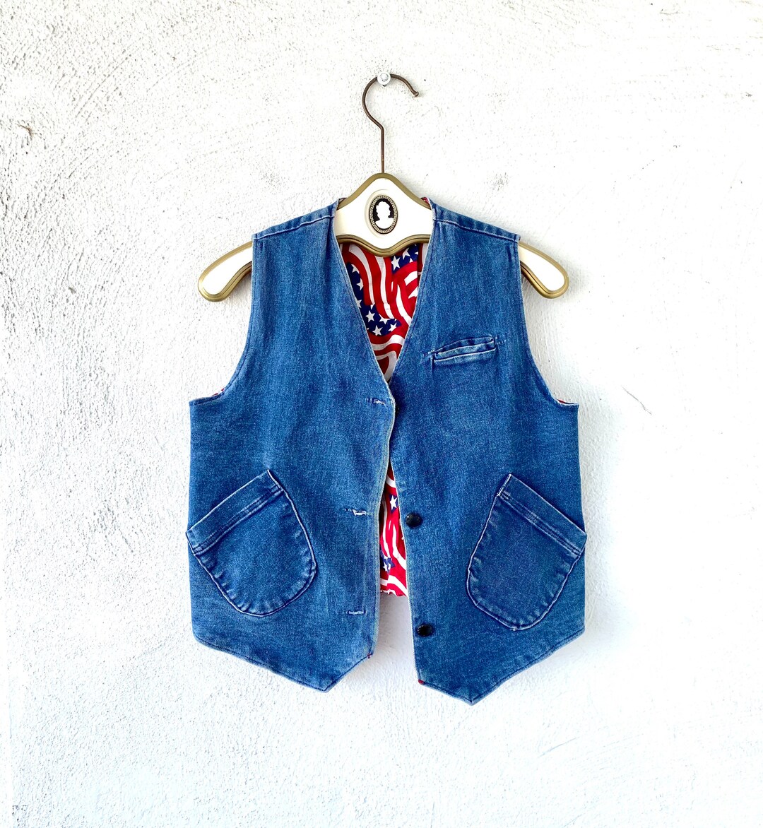 Vintage 70s Hippie Denim Vest Uncle Sam American Flag Top - Etsy