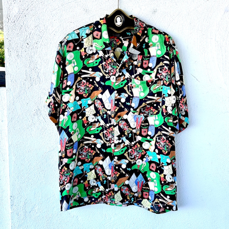 Vintage Nicole Miller 90s Silk Golf Shirt // 1990s Black Graphic ...