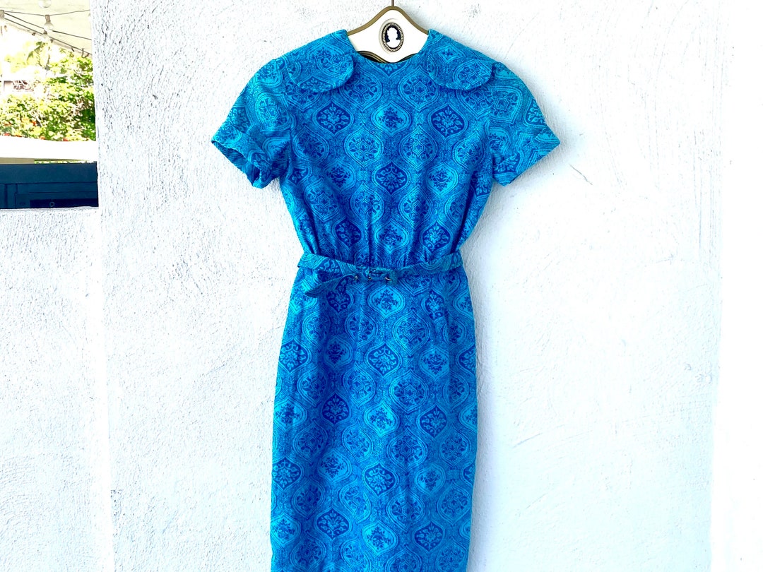 Vintage 60s Paisley Dress Boho Mod Blue Paisley 1960s Shirtdress ...