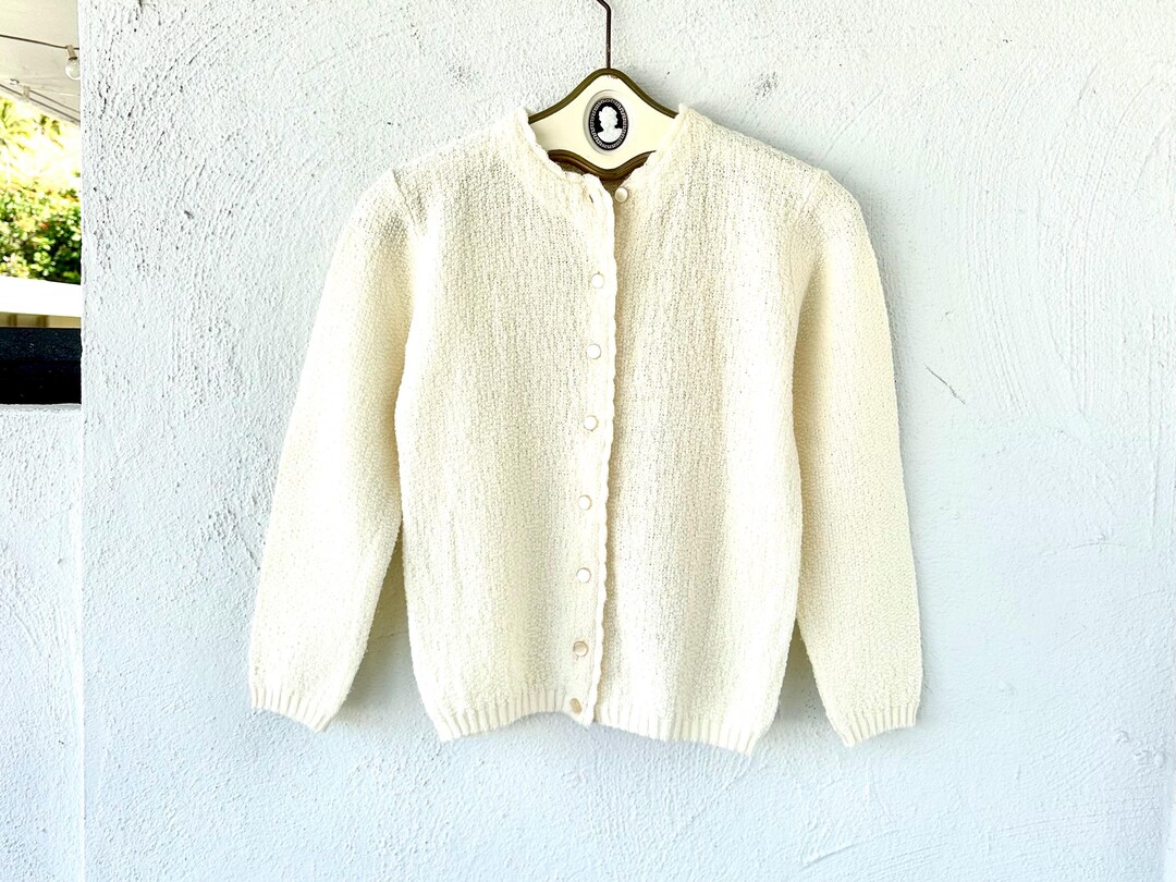 Vintage 60s Cardigan Scalloped Edge 1960s White Sweater - Etsy
