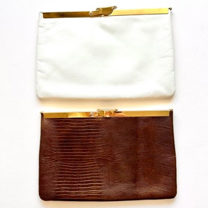 Vintage 60s Leather Clutch 70s Handbag Brown White Bag Wristlet Purse ...