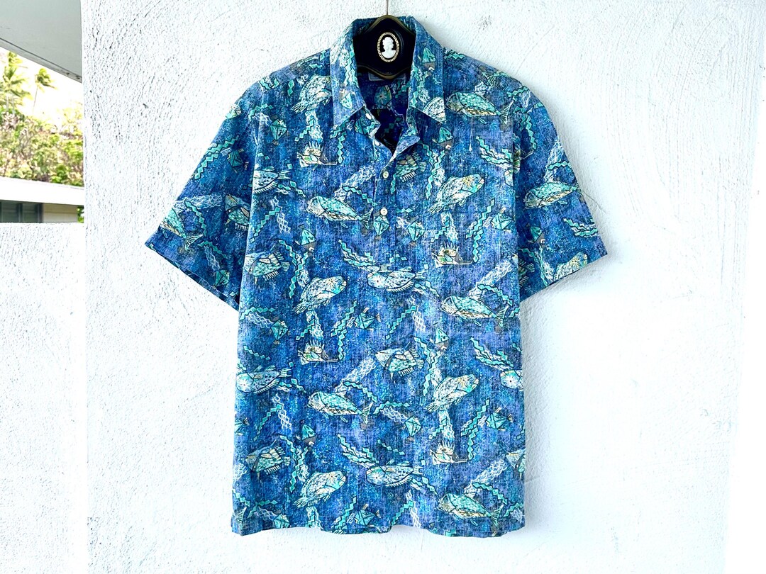 Vintage Hawaiian Fish Aloha Shirt Hawaii Mahi Mahi Uhu Graphic Collar ...