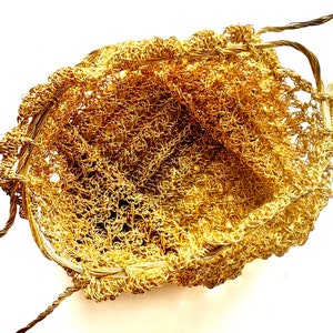 Vintage Metallic Gold Crochet Drawstring Bag Boho Glam Handbag Purse - Etsy