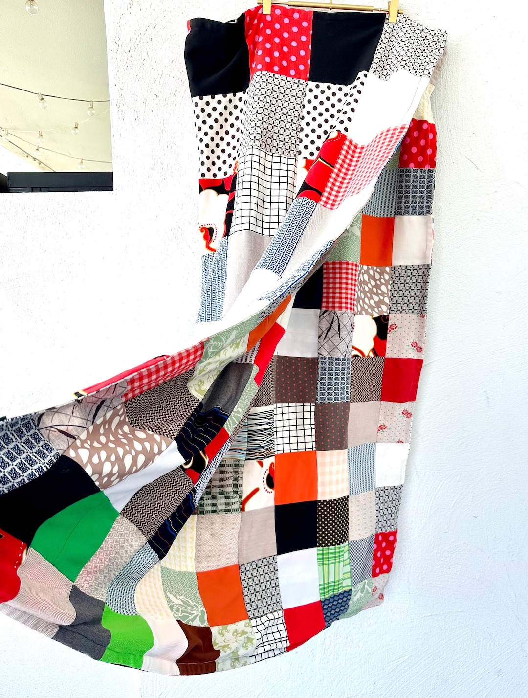 Vintage 70s Patchwork Quilt // 1970s White Black Blanket Colorful Throw ...