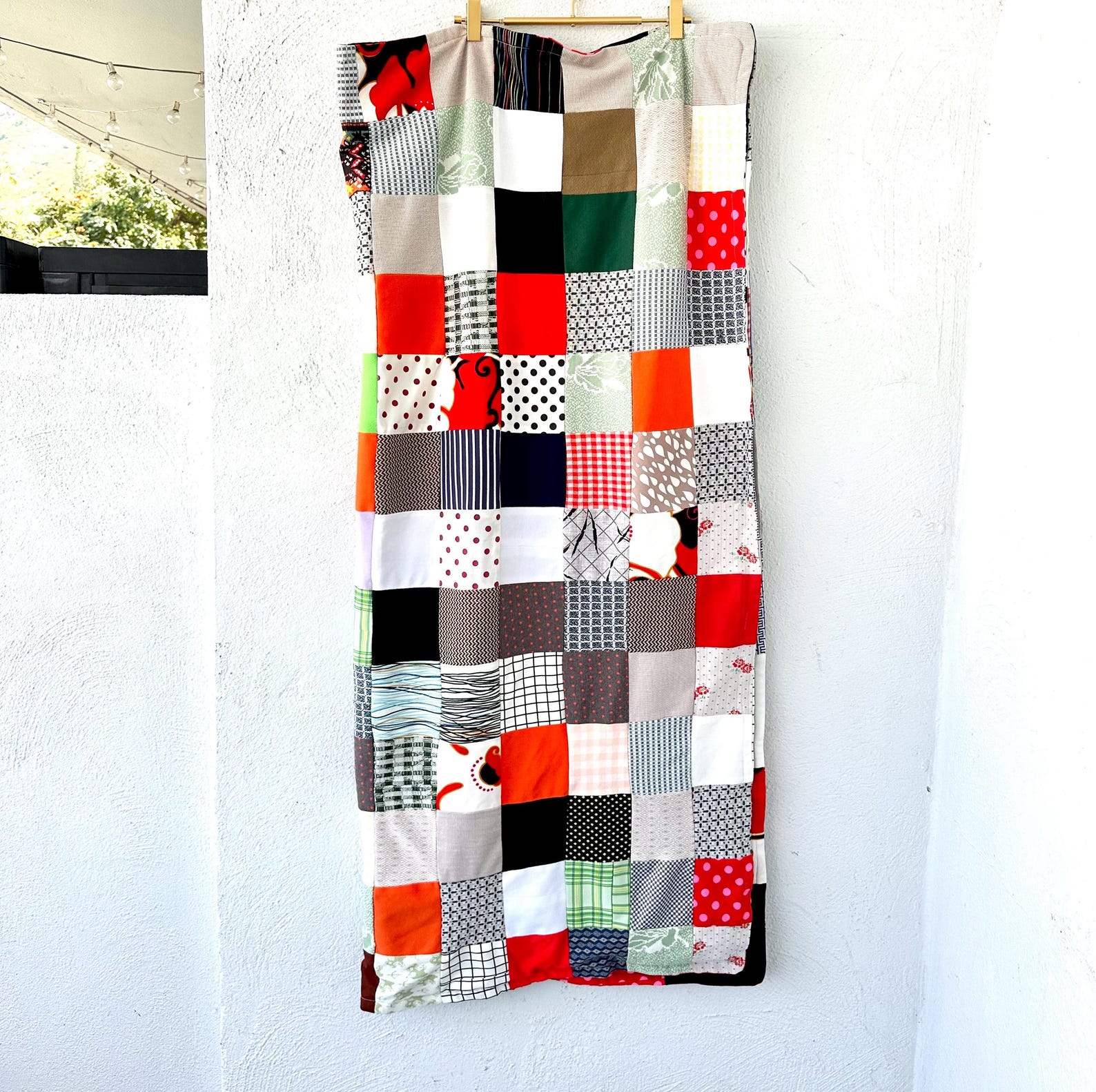 Vintage 70s Patchwork Quilt // 1970s White Black Blanket Colorful Throw ...