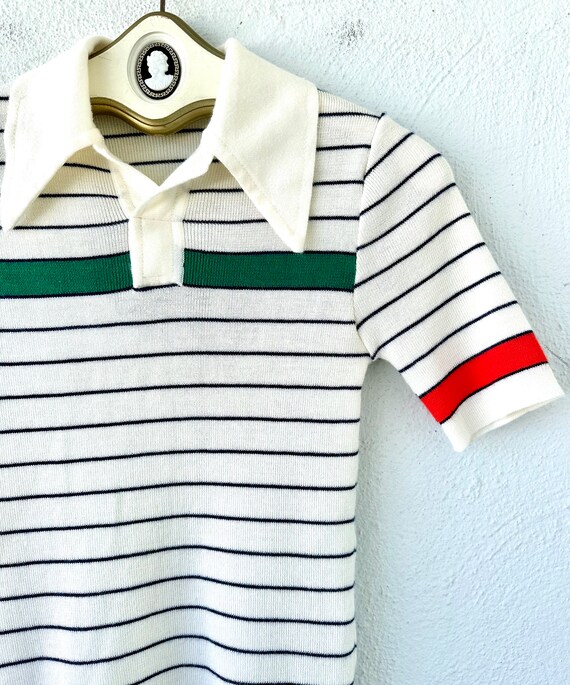 Vintage 70s Knit Striped Polo Shirt 1970s Large Butte… - Gem