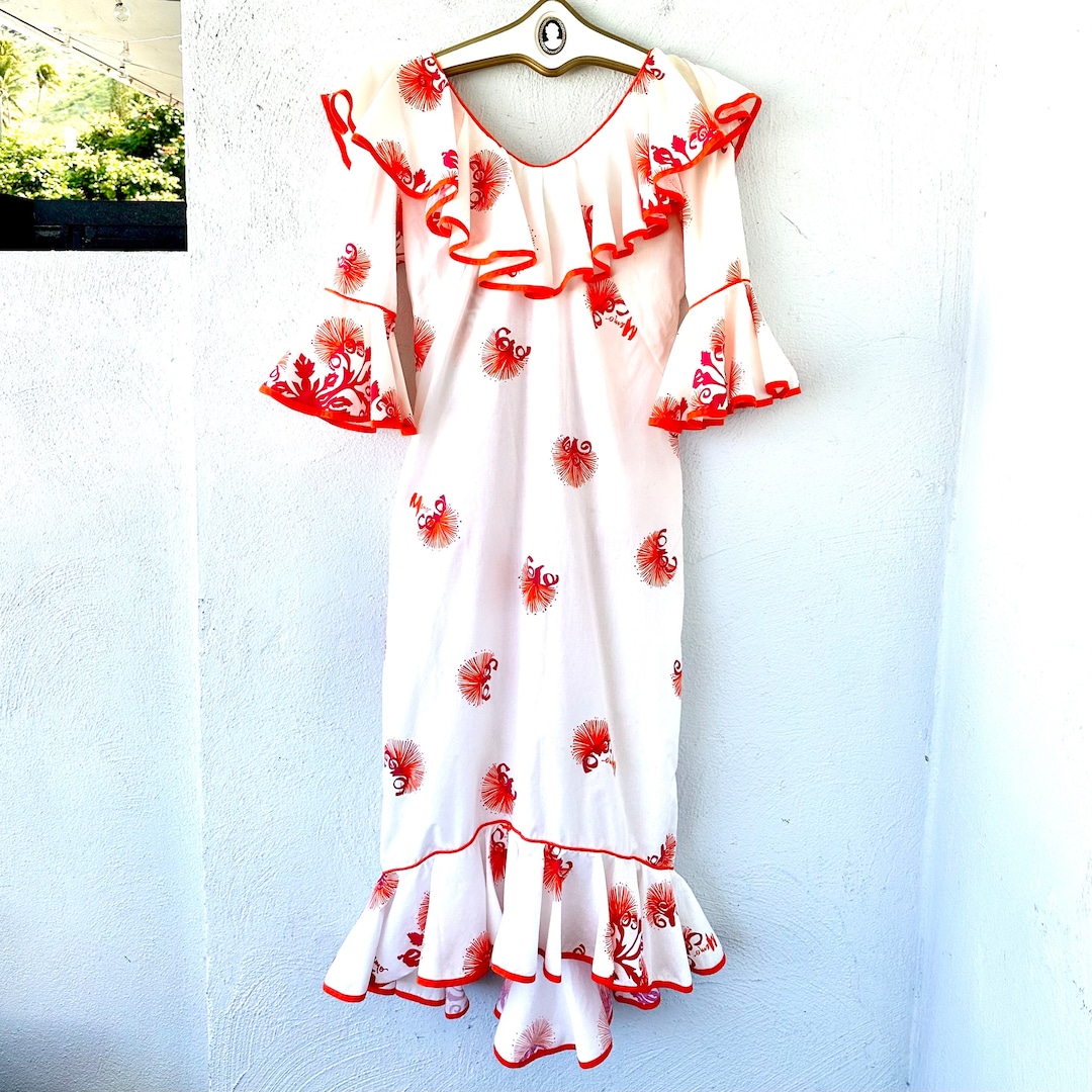 Vintage Mamo Howell Hawaiian Muumuu 1980s Hawaii Lehua Floral Ruffle ...