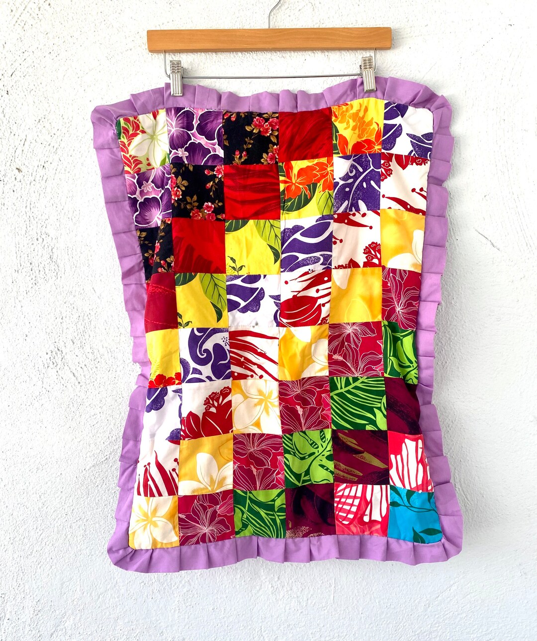 Vintage Hawaiian Quilt Patchwork Sham Pillowcase With Ruffle Trim - Etsy