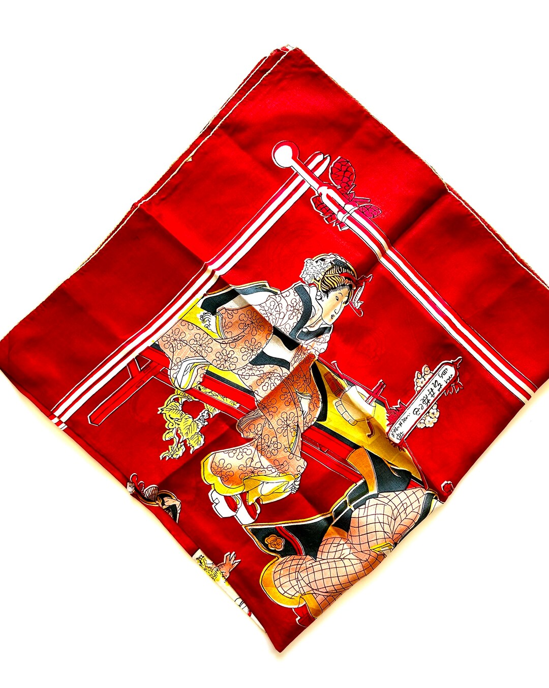 Vintage 1940s 1950s Japanese Geisha Silk Scarf // Red Asian Accessories ...