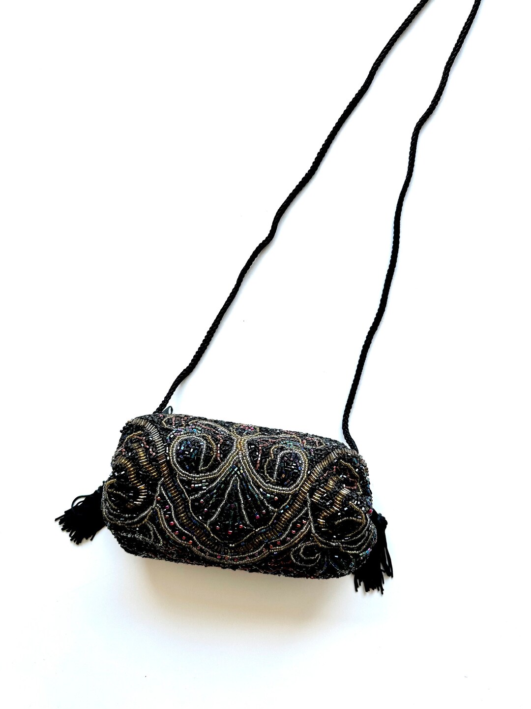 Vintage 80s 90s Beaded Black Silver Ball Round Crossbody Bag Purse - Etsy