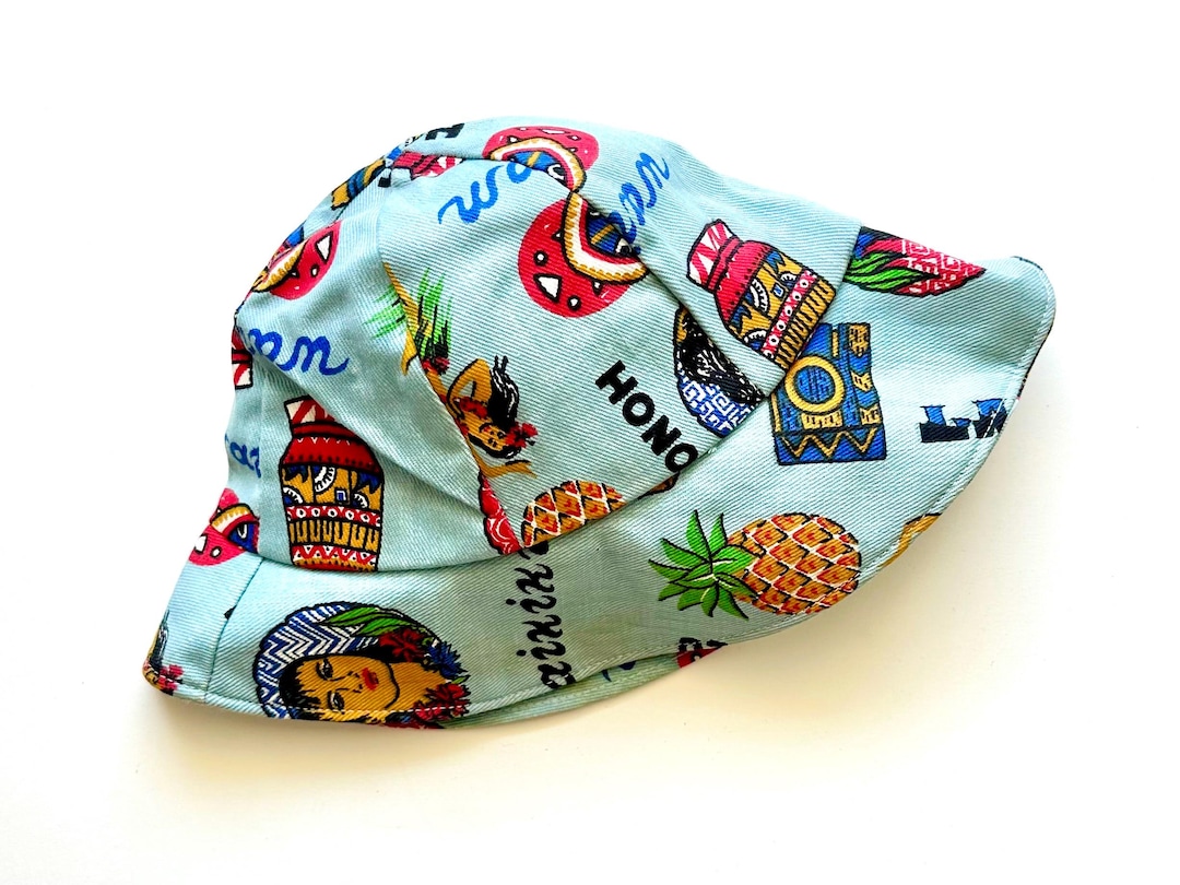 Vintage 70s Hawaiian Denim Bucket Hat: Hula Girl Floral Print - Etsy