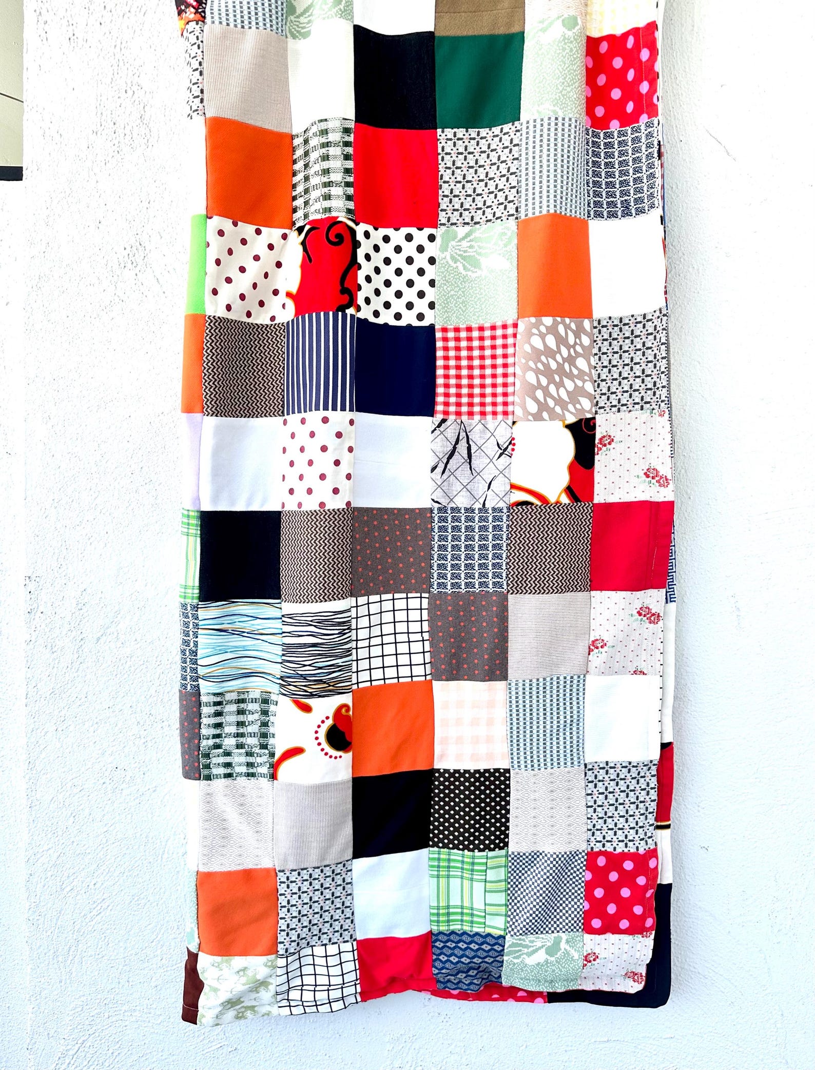 Vintage 70s Patchwork Quilt // 1970s White Black Blanket Colorful Throw ...