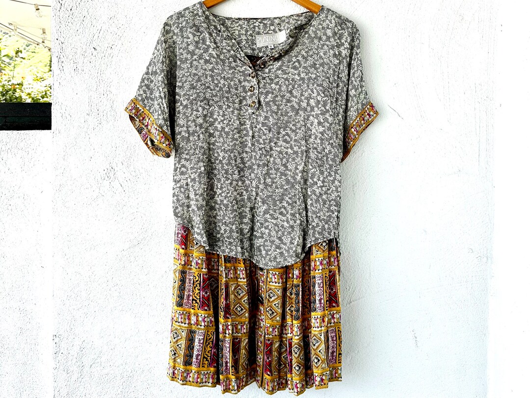 Vintage 90s Boho Glam Dress Set Oversized Top With Matching Midi Skirt ...