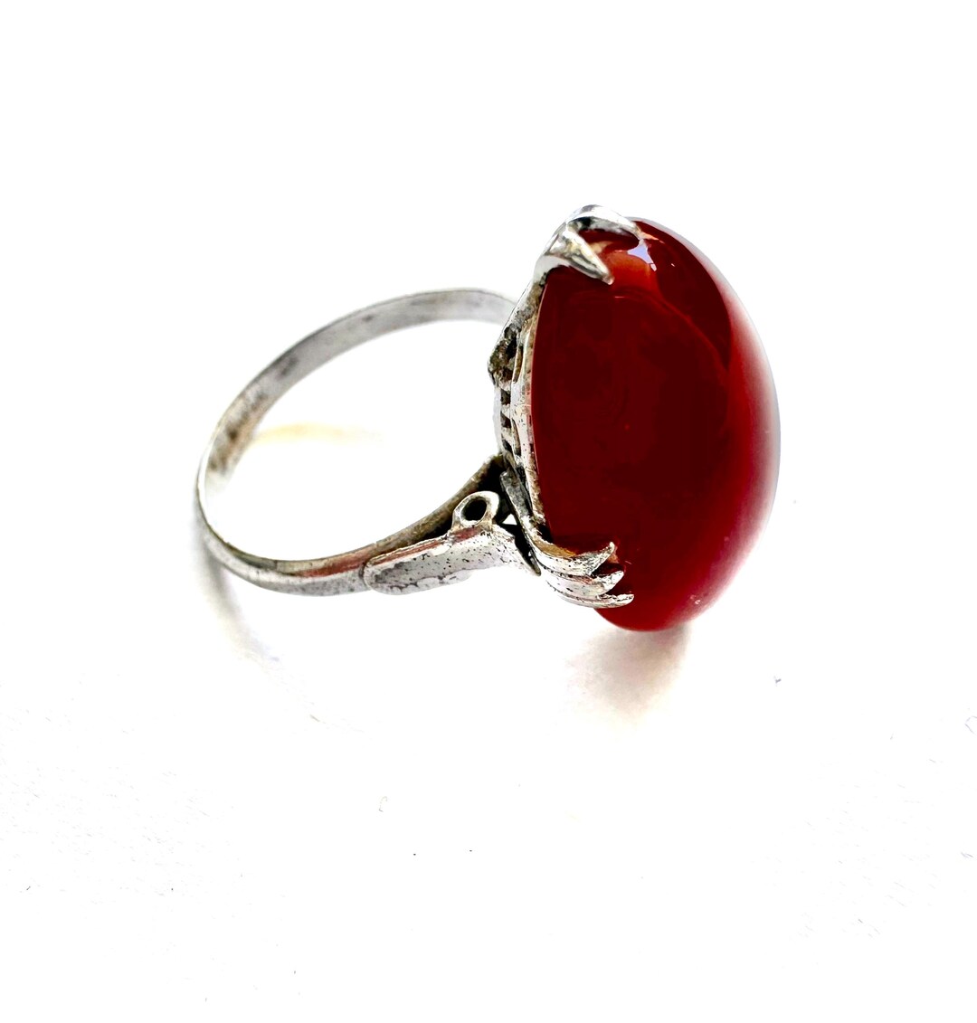 Antique Carnelian Silver Ring Art Deco 1920s Elaborate Setting Jewelry ...