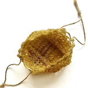 Vintage Metallic Gold Crochet Drawstring Bag Boho Glam Handbag Purse - Etsy