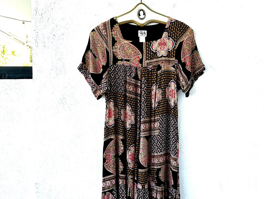 Vintage 90s Boho Patchwork Dress Hawaiian Muumuu 1990s Hawaii Floral ...