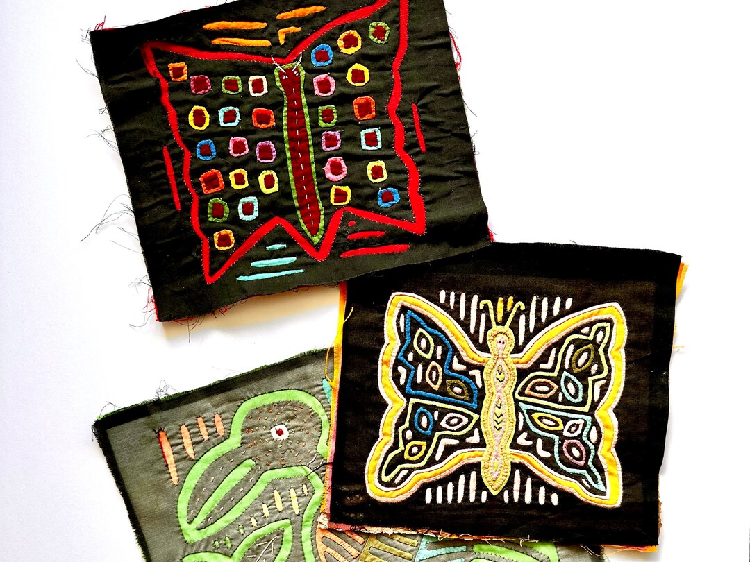 Vintage Mola Butterfly Toucan Bird Artwork Set Patches Handcrafted ...