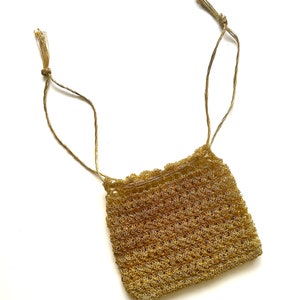 Vintage Metallic Gold Crochet Drawstring Bag Boho Glam Handbag Purse - Etsy