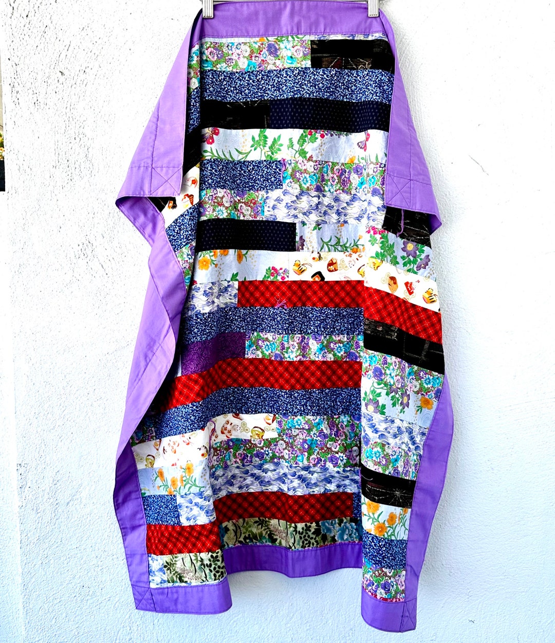 Vintage Hawaiian Patchwork Quilt // Hawaii Baby Blanket Purple Blue ...