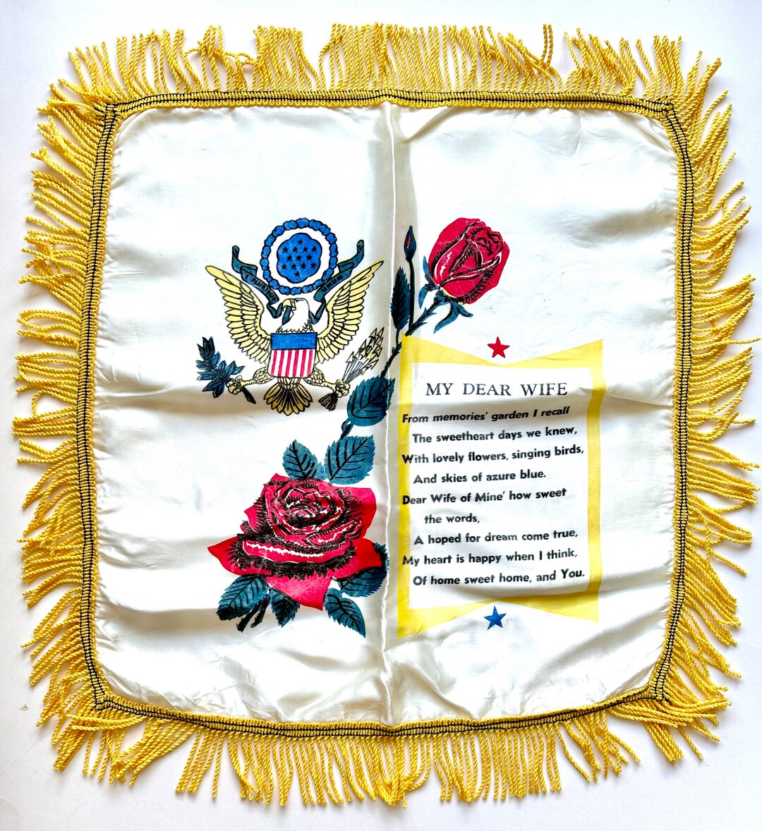 Vintage 1940s 50s WWII Military Fringe Satin Pillowcase Rose - Etsy