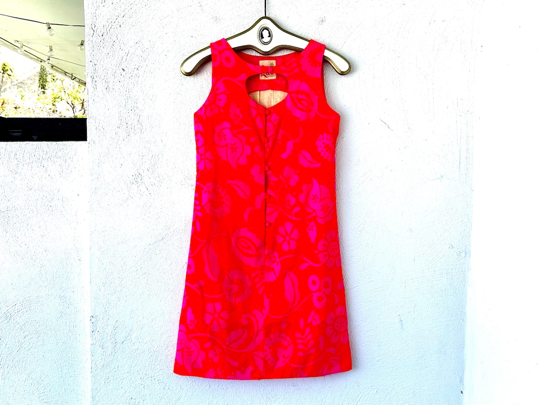 Vintage 60s Dayglo Hawaiian Mini Dress 1960s Hawaii Neon Pink Floral ...
