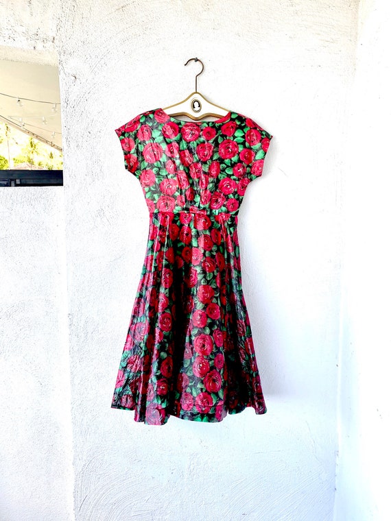Vintage 50s Red Rose Party Dress // 90s does 1950s St… - Gem