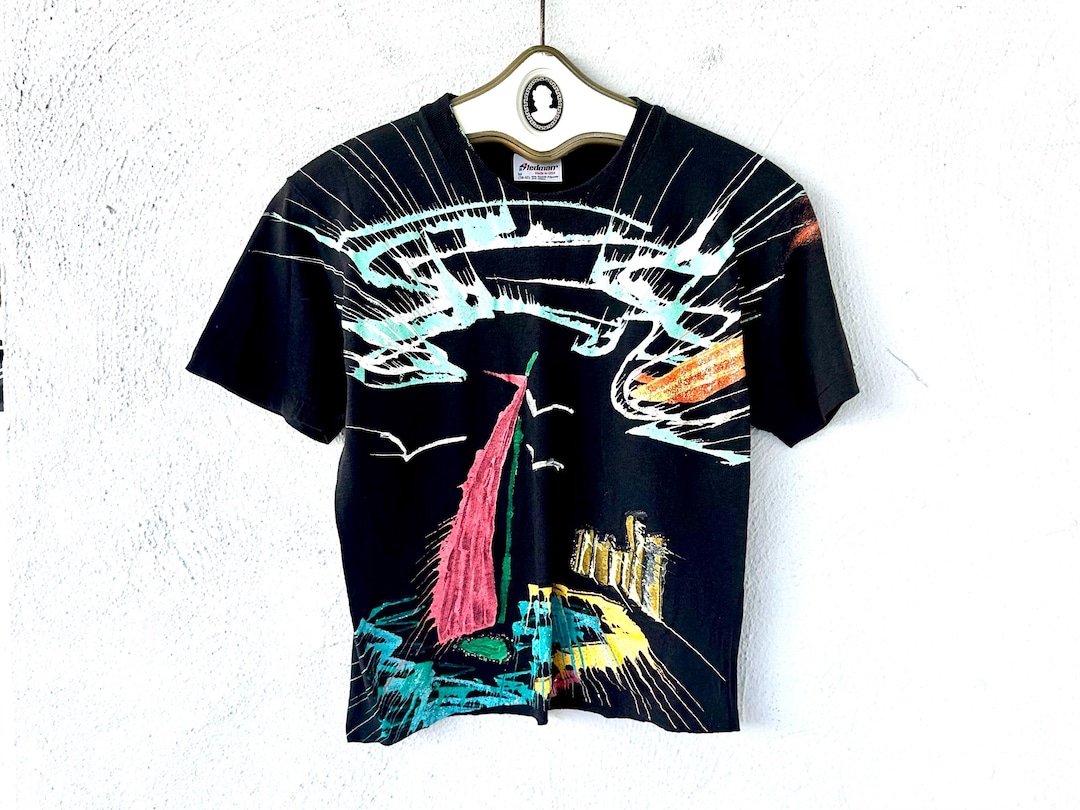 Vintage 80s 90s Splatter Paint Glitter Tshirt Single Stitch Artsy ...