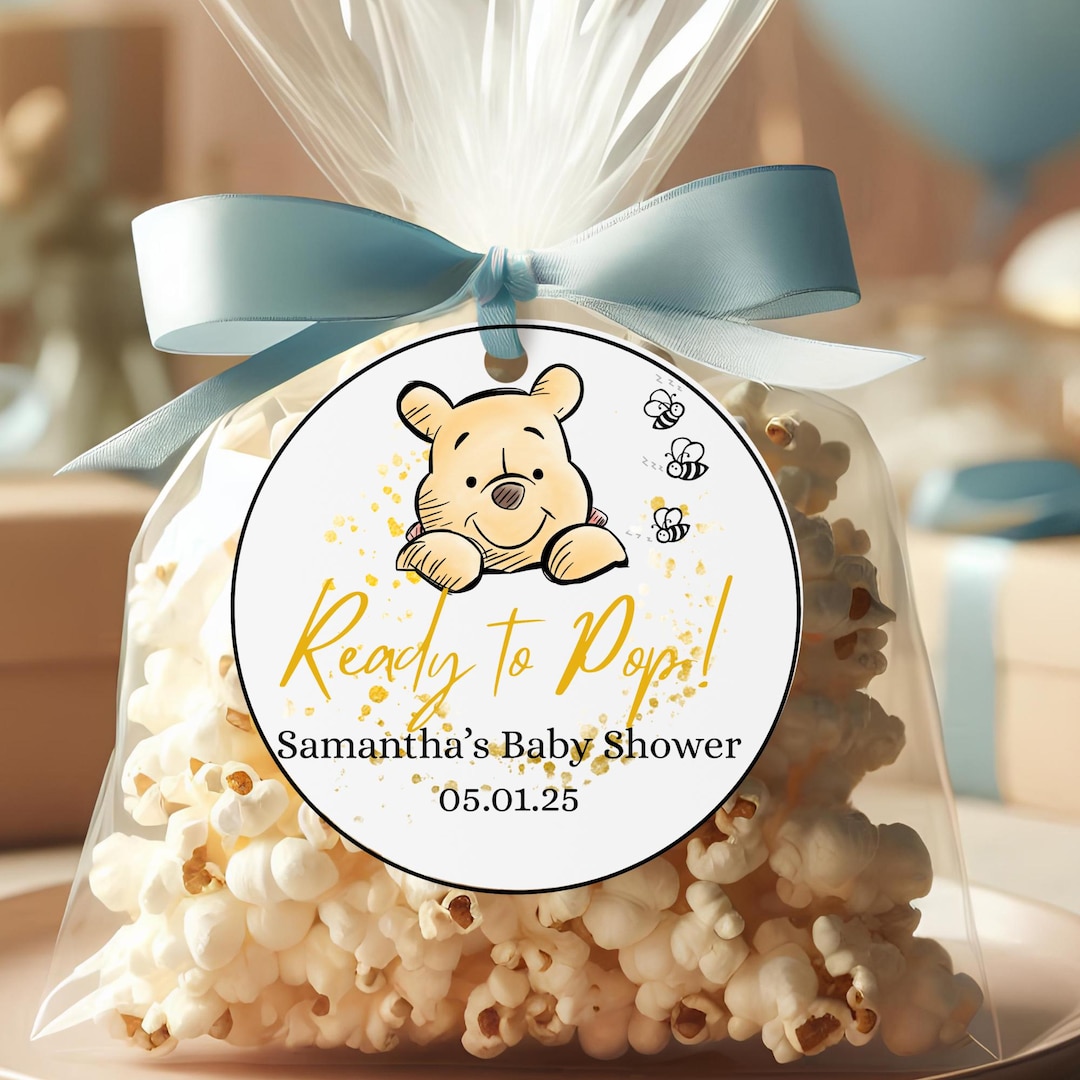 Classic Winnie the Pooh Round Stickers| Ready to Pop Baby Shower Round ...