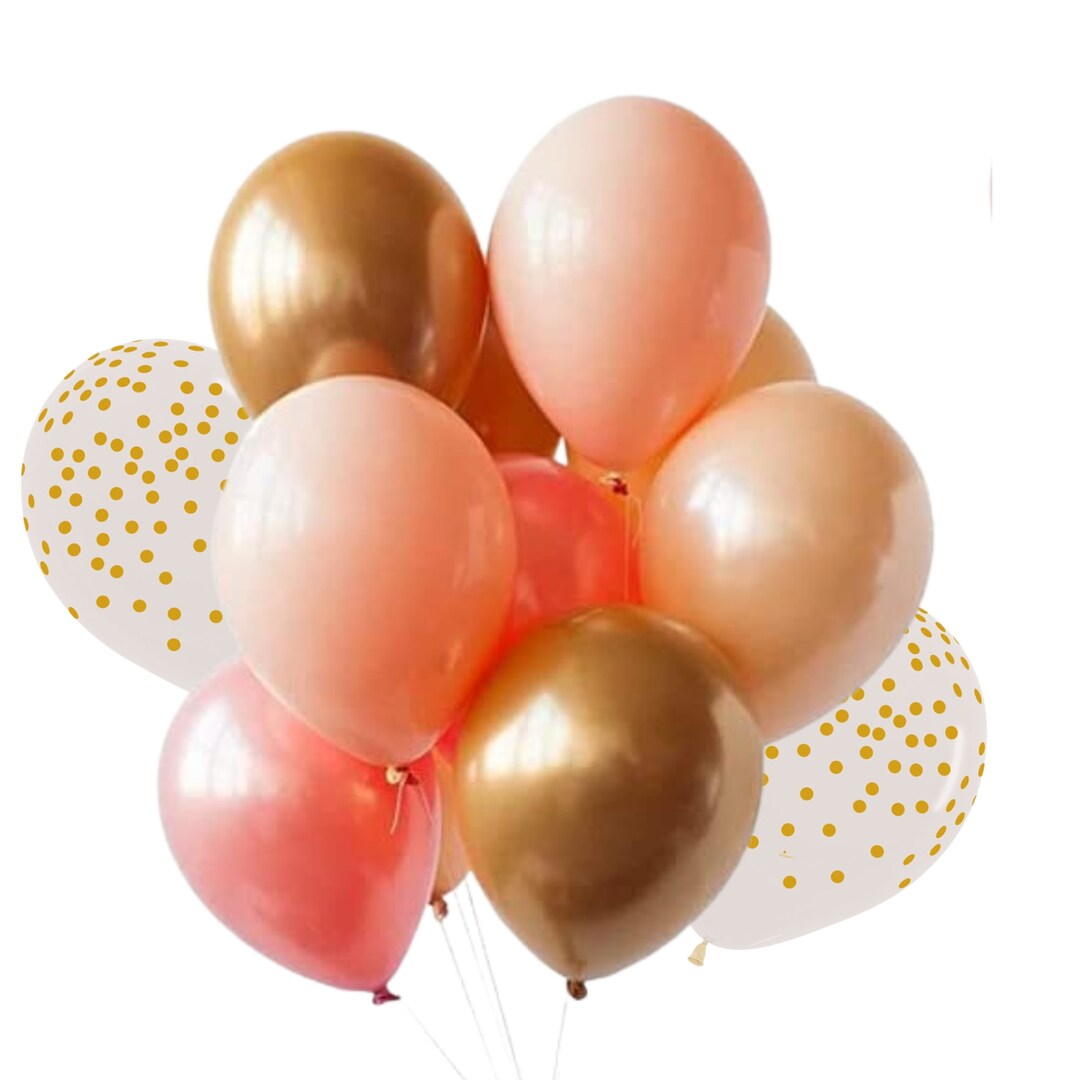 Rose Gold Chrome Gold Peach Blush Balloons Bouquet 12pcs for Wedding ...