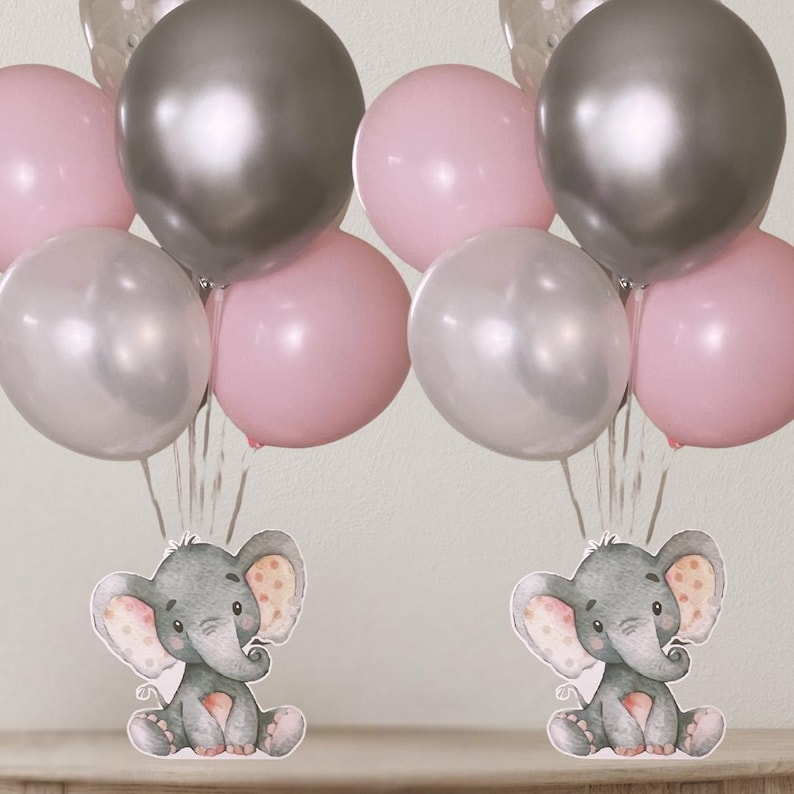 Elephant Baby Shower Balloon Centerpiece Set: Pink & Gray Girl ...