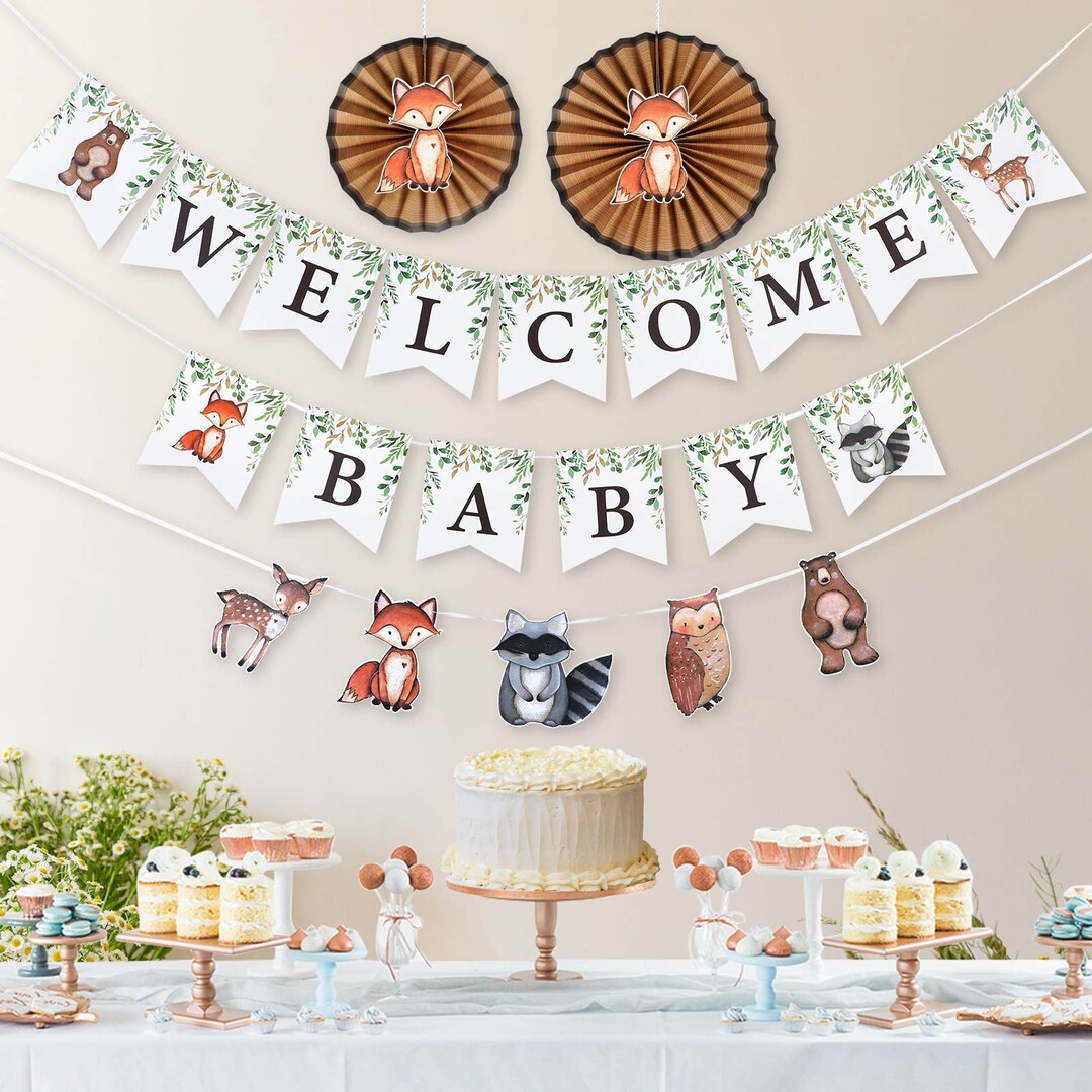 Woodland Baby Shower Banner Kit: Animals & Paper Rosettes - Etsy