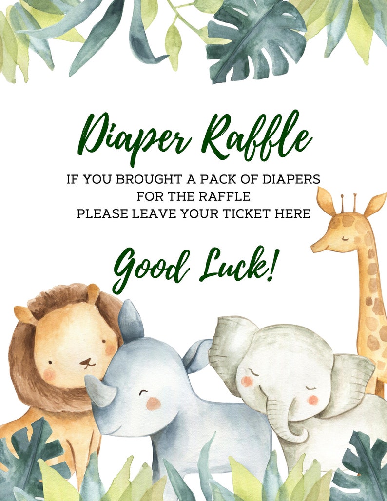 Safari Animals Diaper Raffle Sign-Digital Image-Printable Baby | Etsy