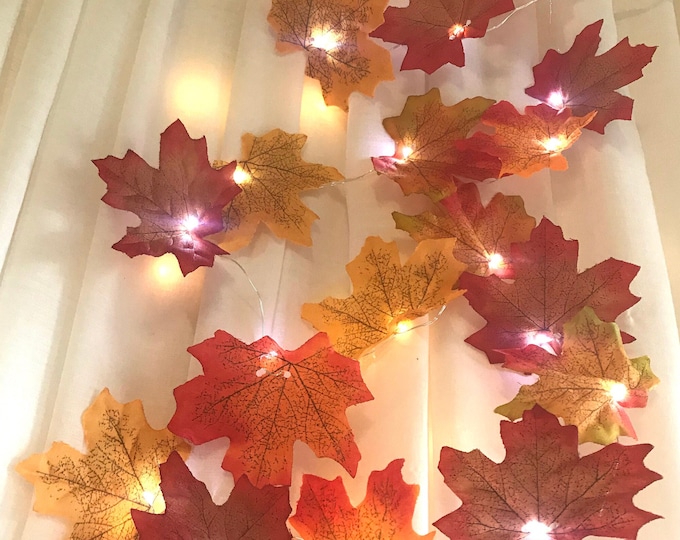 Autumn Leaf Fairy Lights Rich Red Gold Fabric Leaves on Every Led Light ...