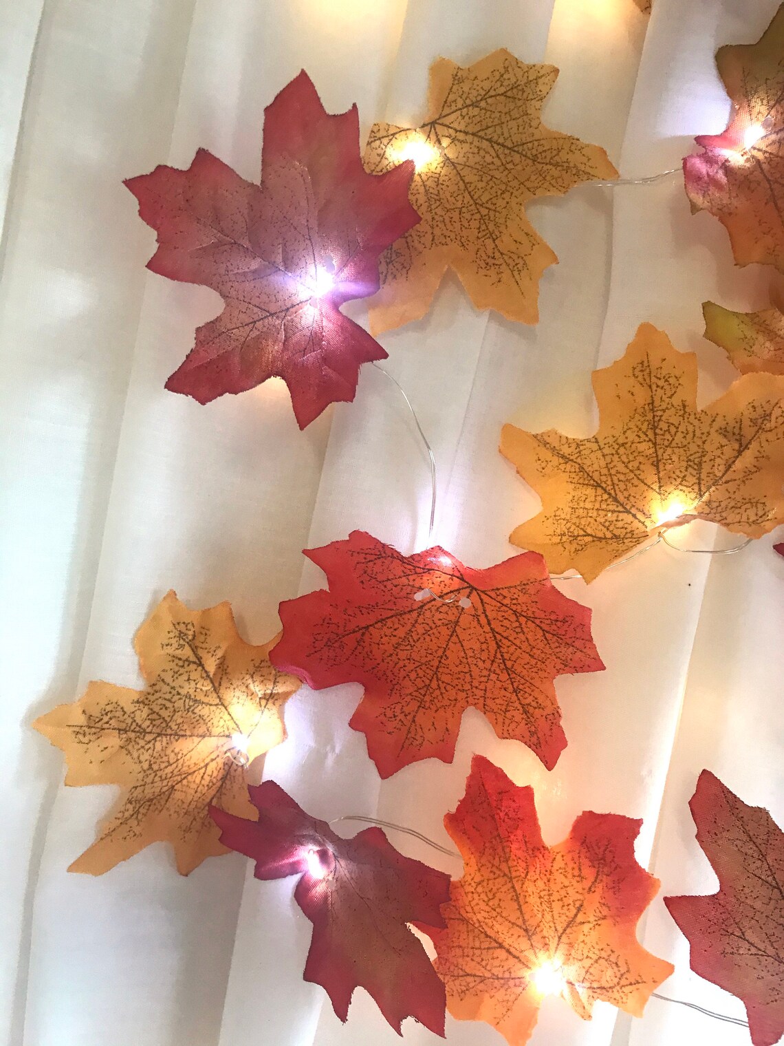 Autumn Leaf Fairy Lights Rich Red Gold Fabric Leaves on - Etsy UK