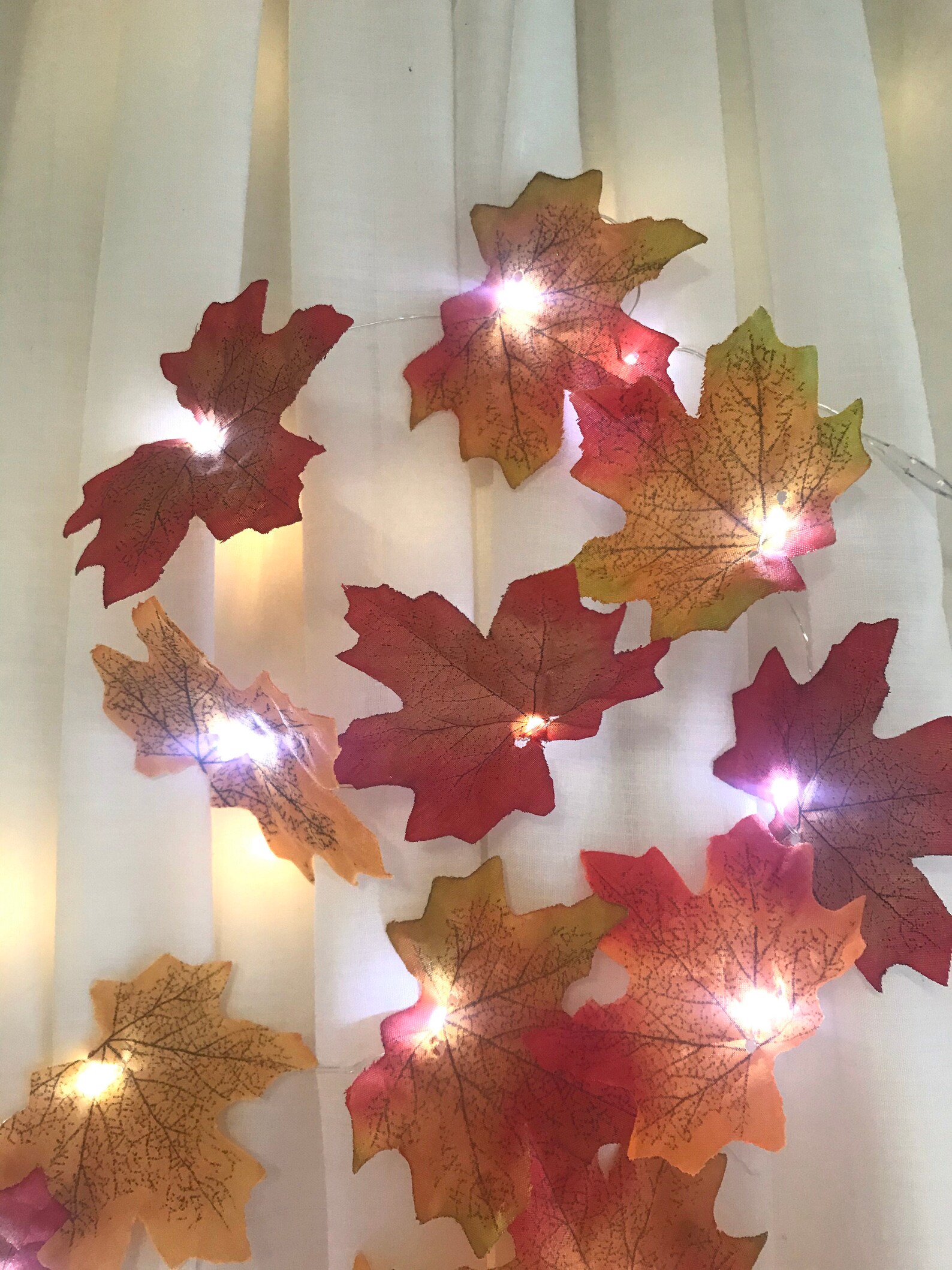 Autumn Leaf Fairy Lights Rich Red Gold Fabric Leaves on - Etsy UK