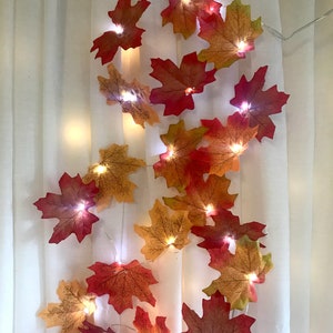 Autumn Leaf Fairy Lights Rich Red Gold Fabric Leaves on Every Led Light ...