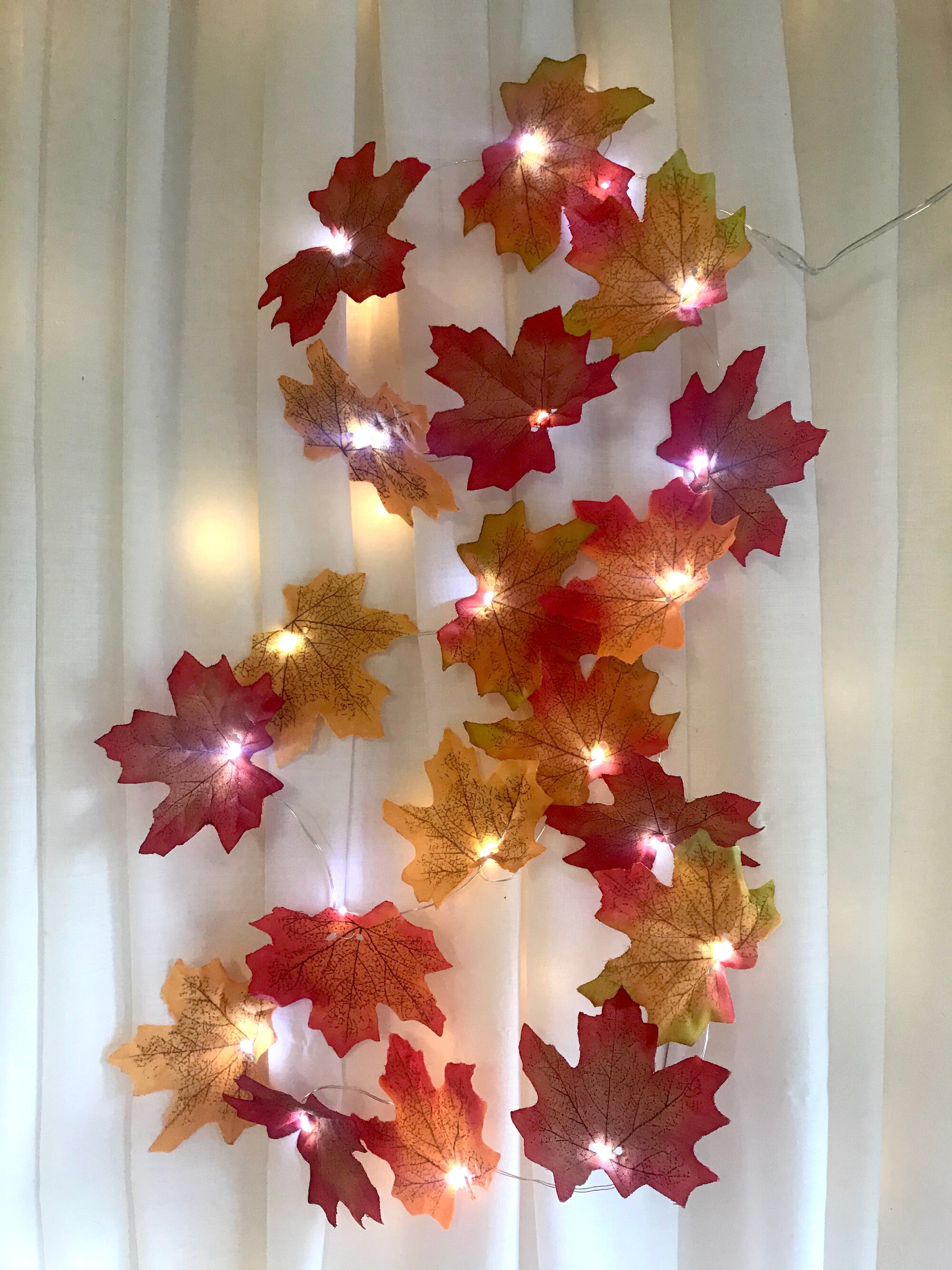 Autumn Leaf Fairy Lights Rich Red Gold Fabric Leaves on - Etsy UK