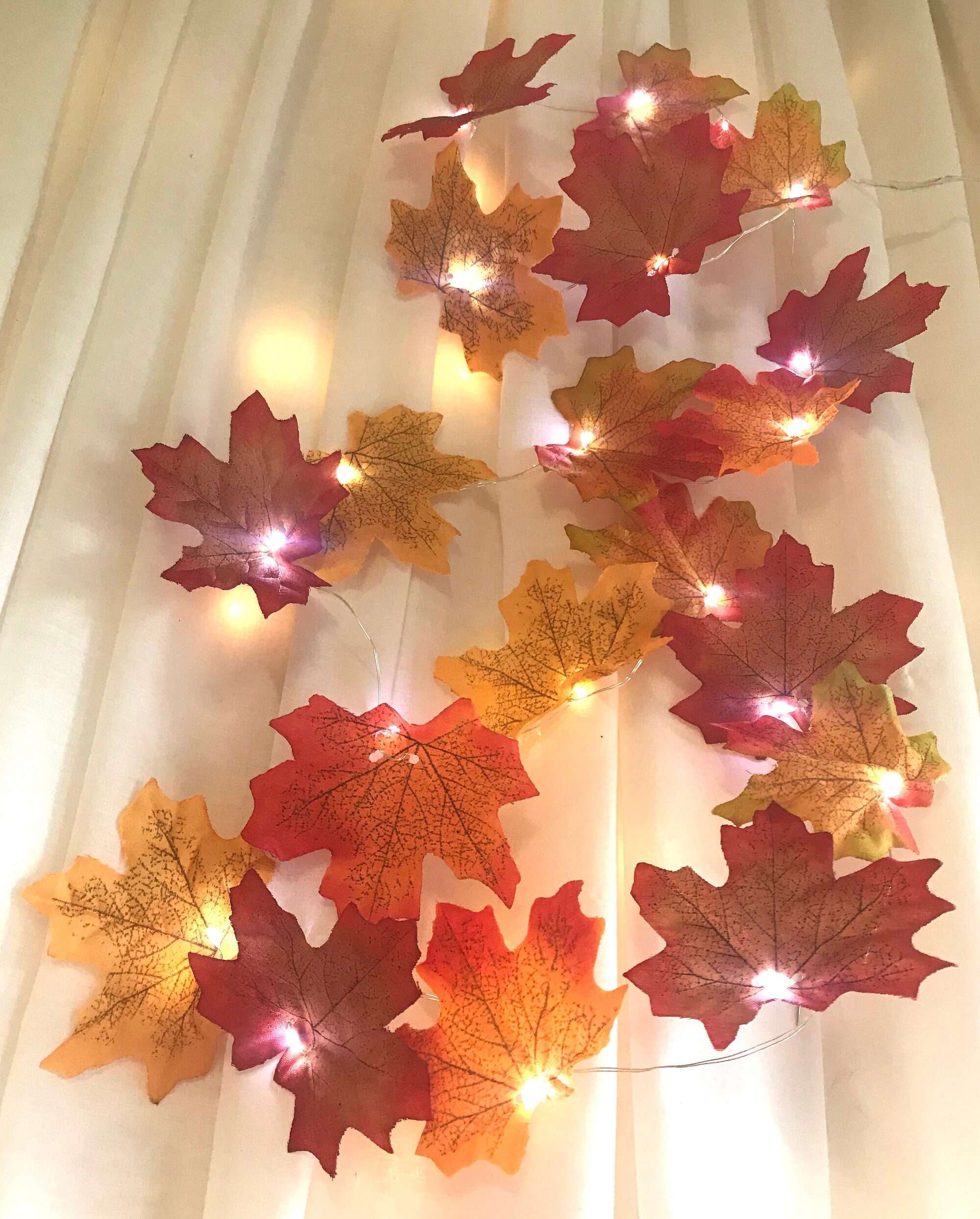 Autumn Leaf Fairy Lights Rich Red Gold Fabric Leaves on - Etsy UK