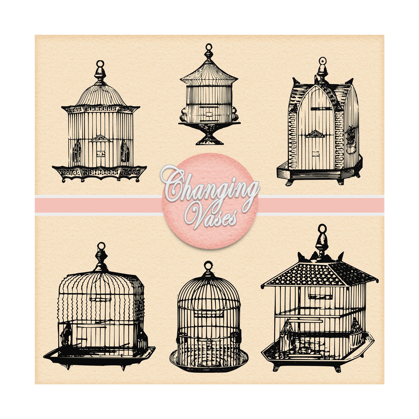 Vintage Birdcages Digital Download Graphics Clip Art Set PNG - Etsy