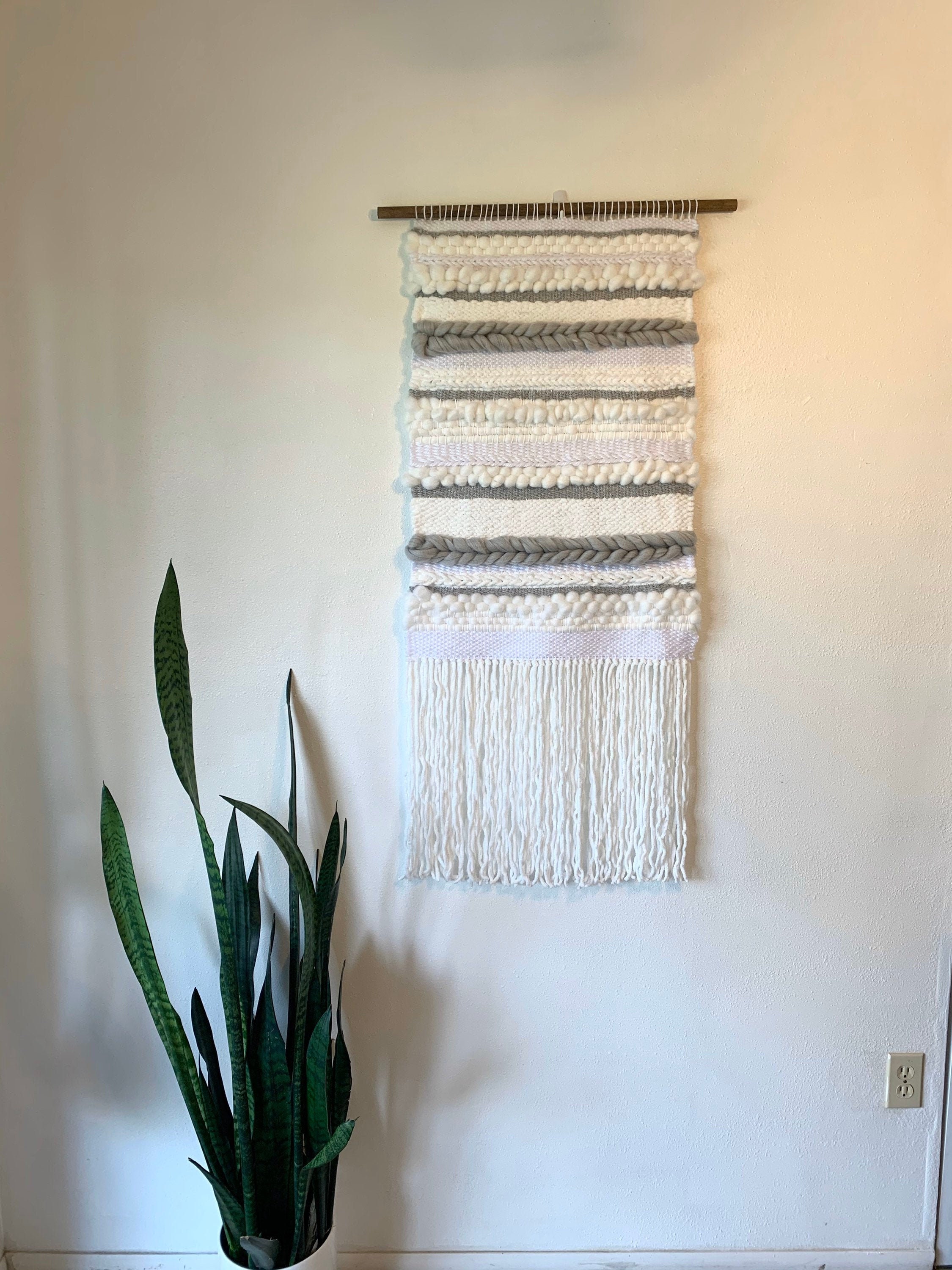 Large Wall Weaving Long Hanging Wall Decor Boho Bohemian White | Etsy