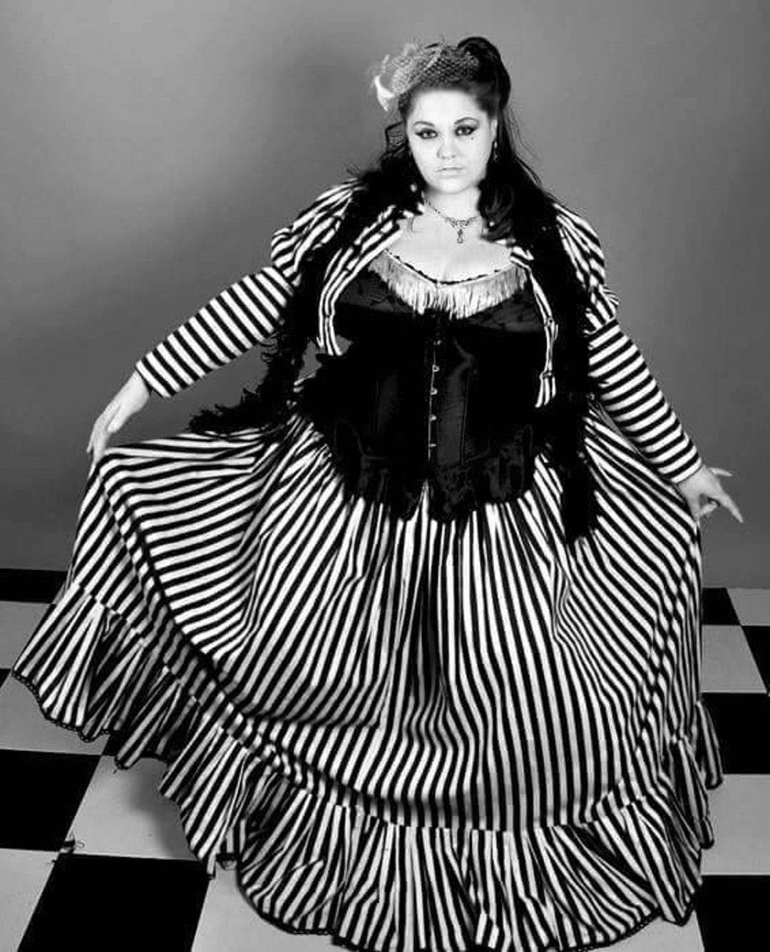 Full FRILLED Black & White Polycotton Striped Skirt, Goth, Gothic ...