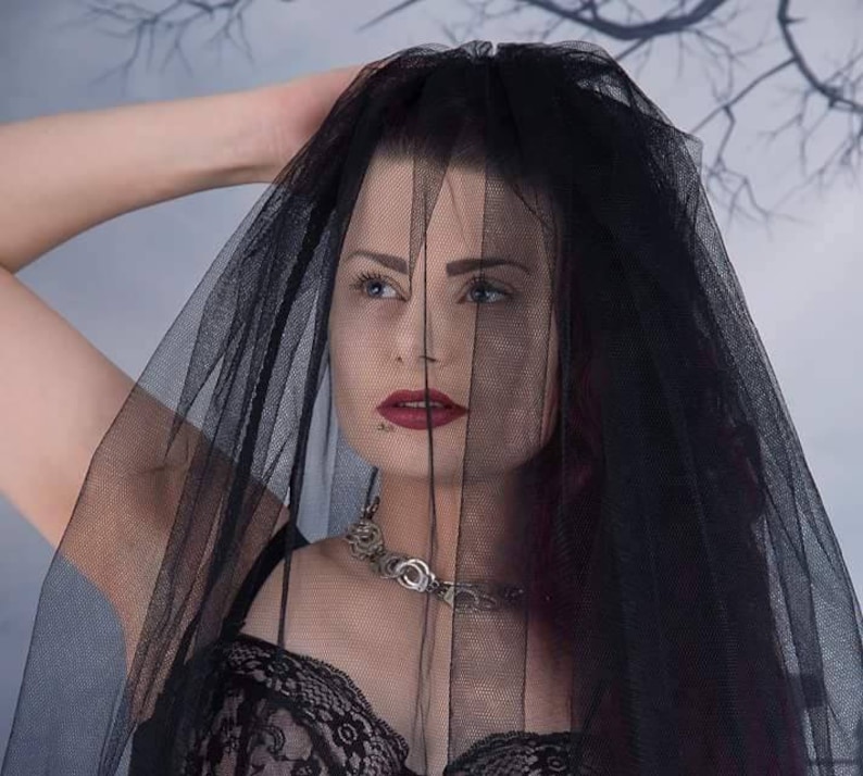 Black tulle mourning veil wedding gothic | Etsy