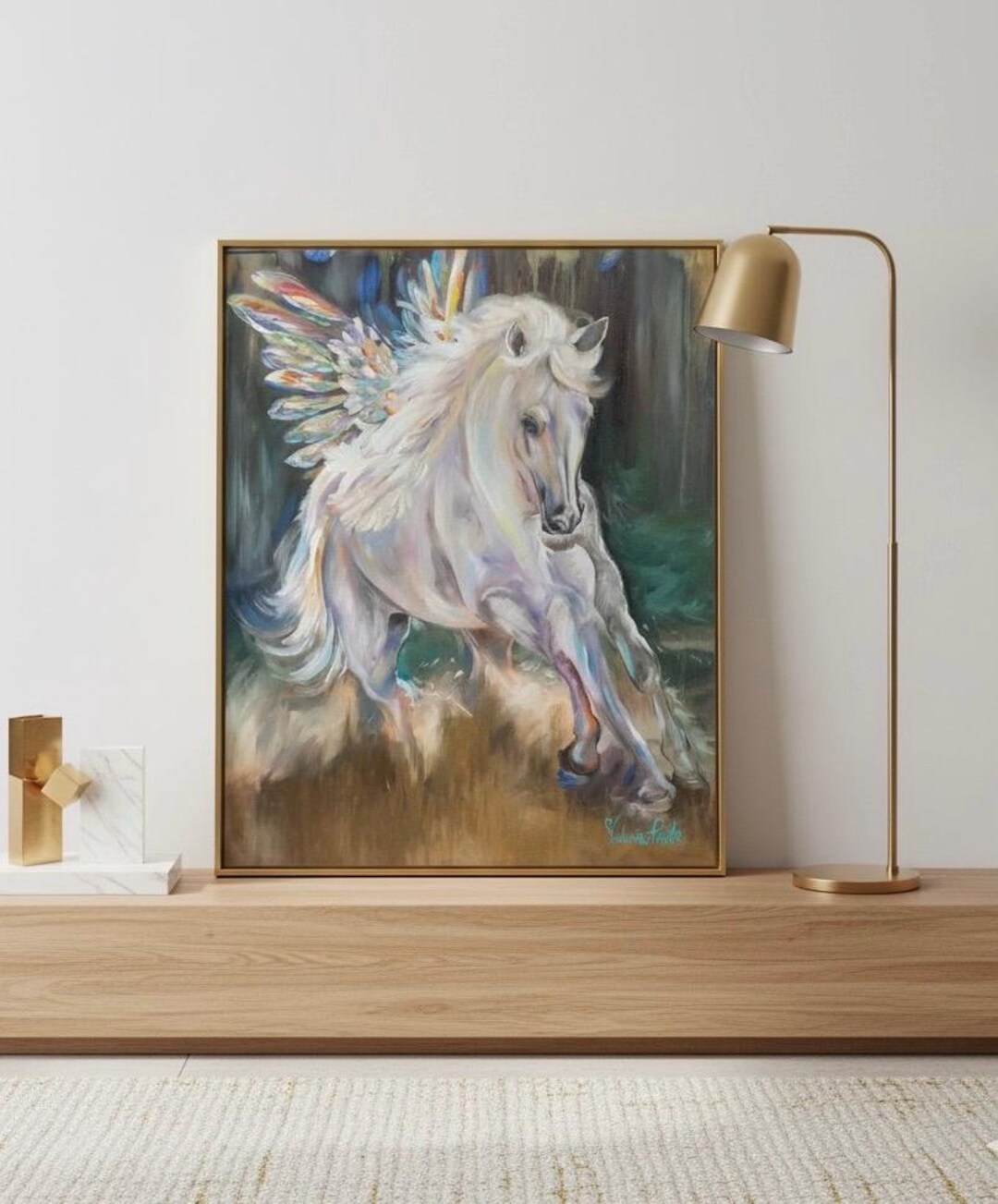 The Dreamer Print: White Horse With Wings, Horse Oil Painting Wall Art ...