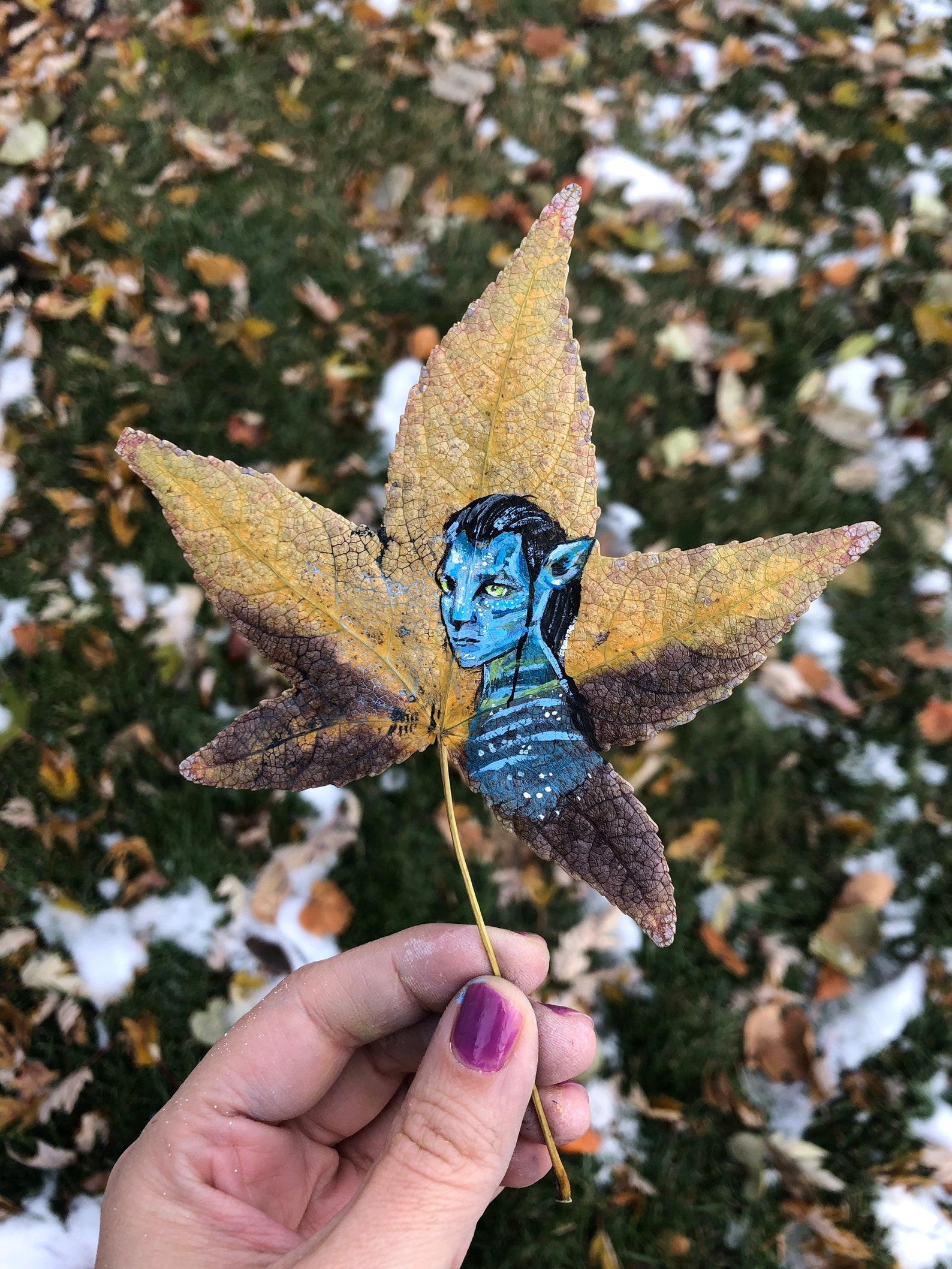 Jake from AVATAR painted on natural leaf. avatar collection | Etsy
