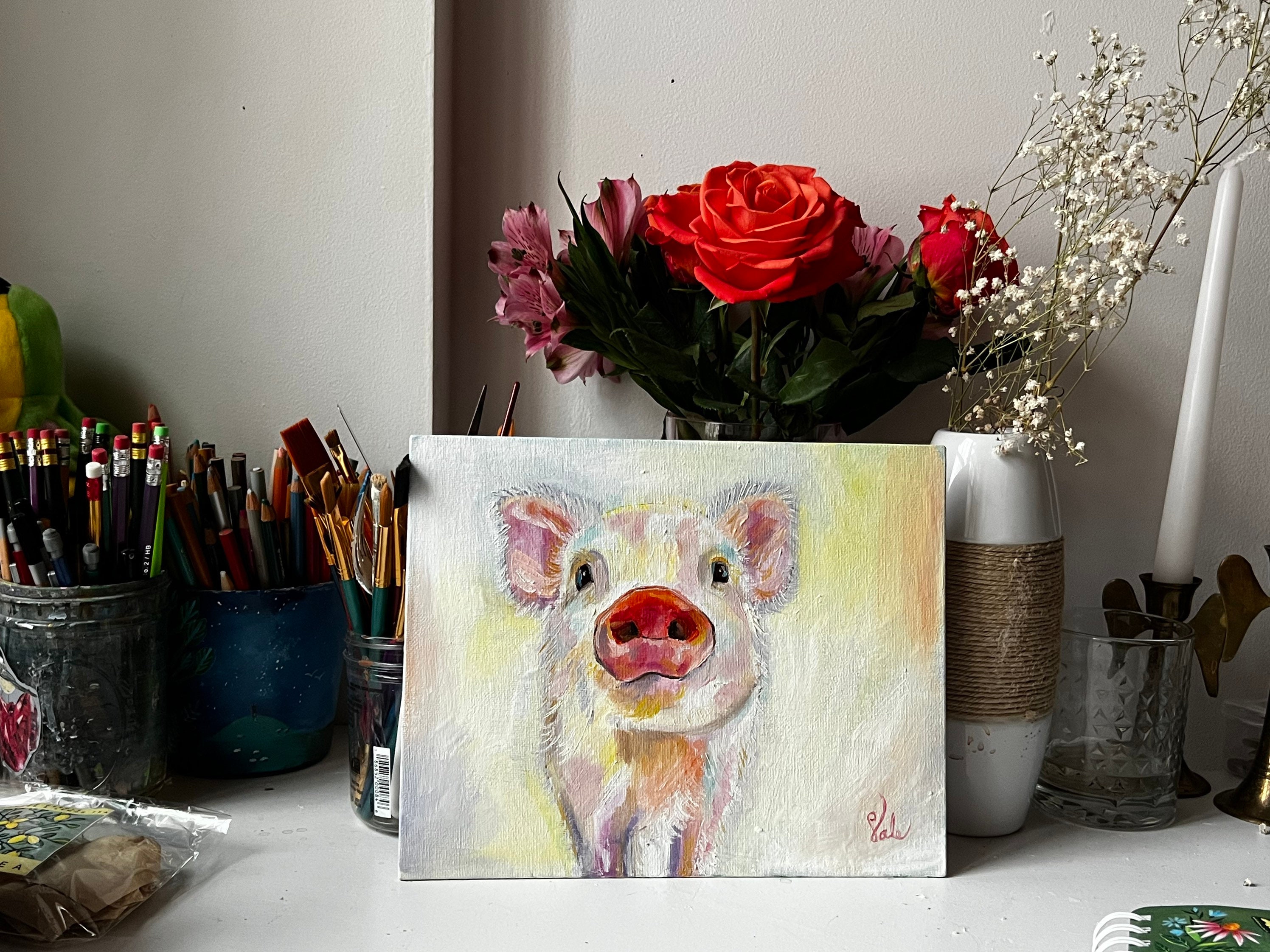 Pig Print, Colorful Farm Animal Portrait, 8.5x11" - Etsy